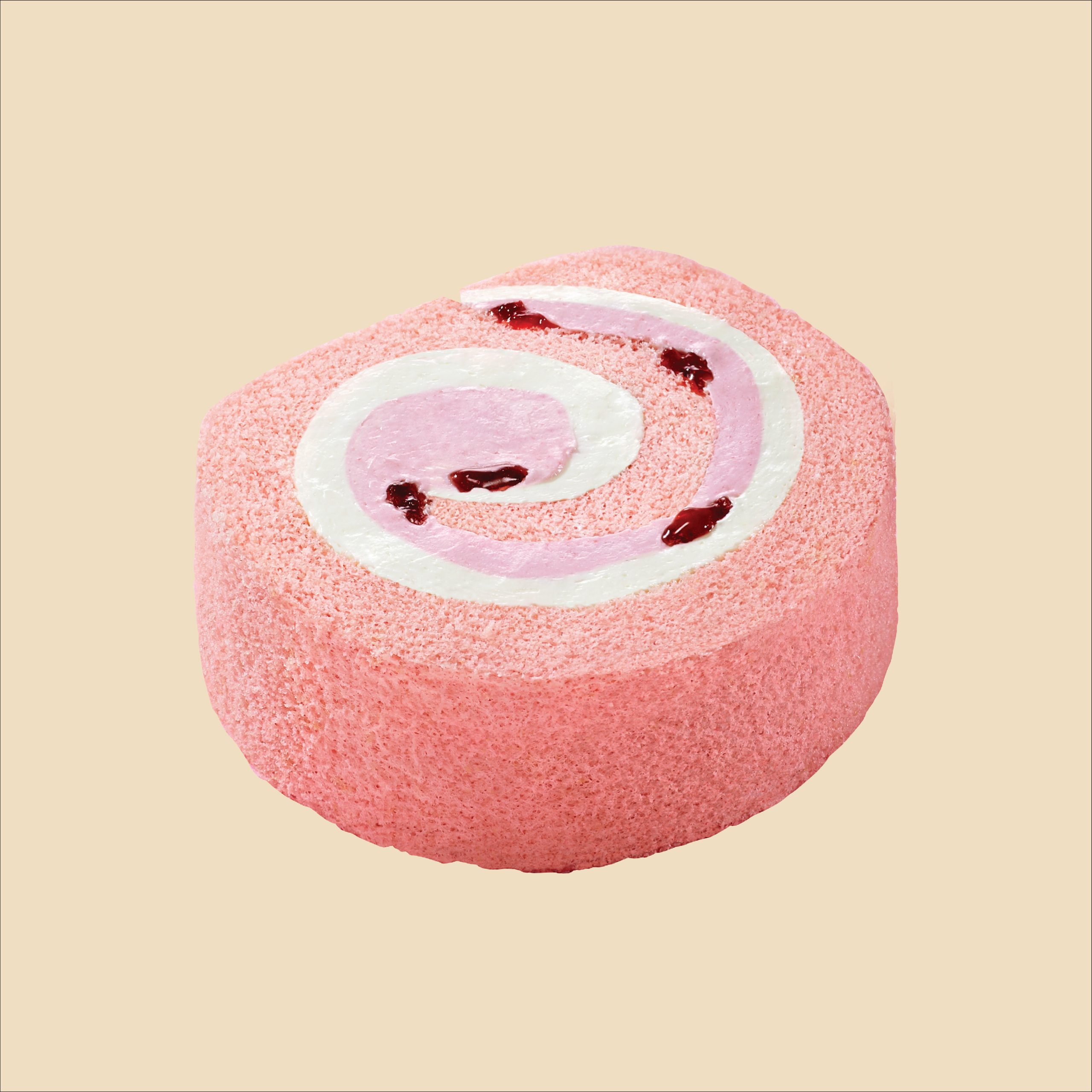 Raspberry Latte Roll Cake Piece - Tous Les Jours